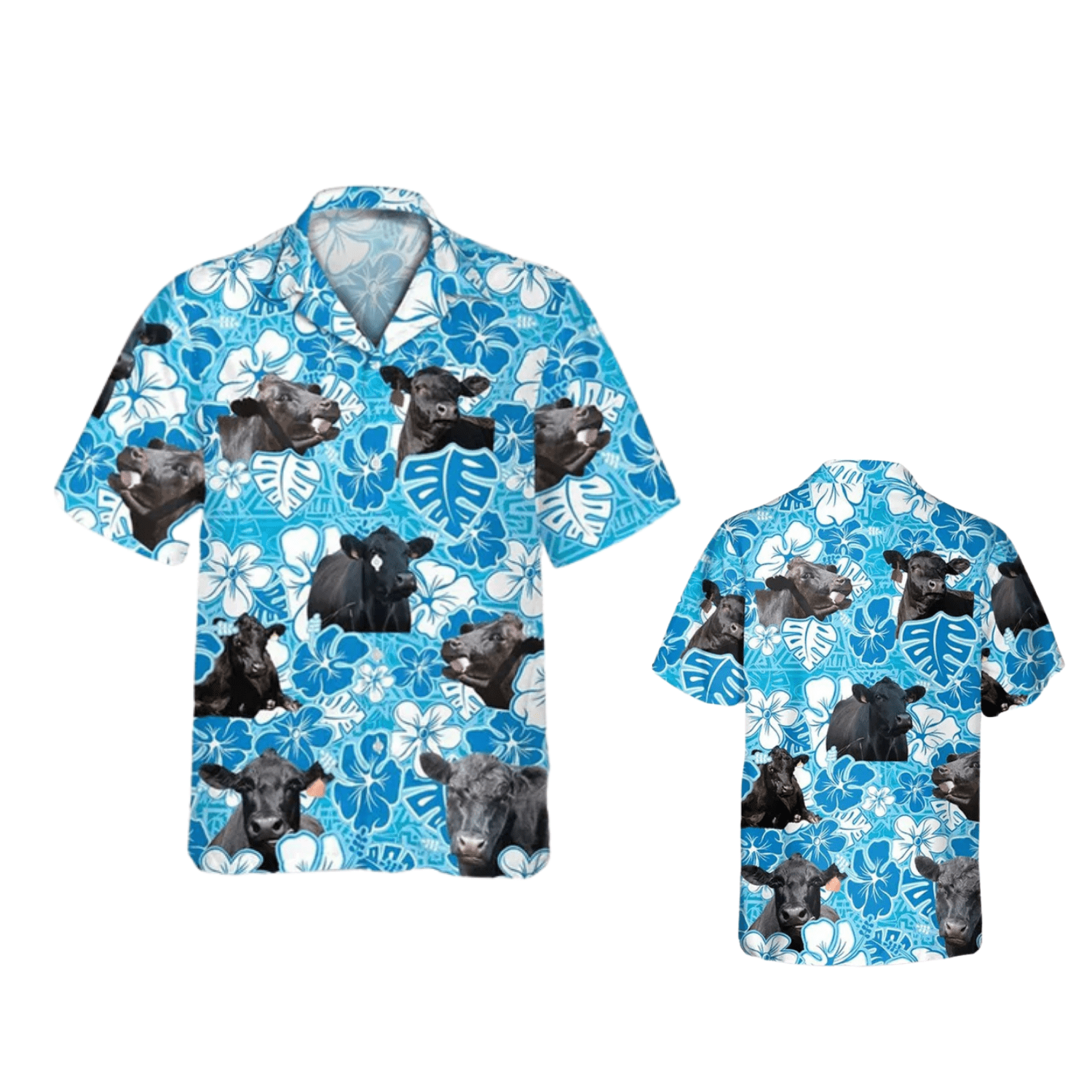 Black Angus Blue Floral Hawaiian Shirt, Cow Hawaii Aloha Beach Shirt ...