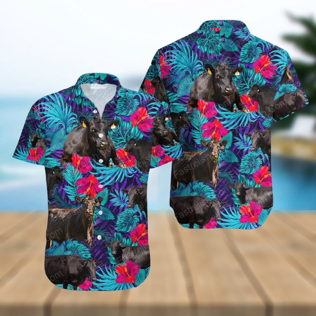 Black Angus Blue Neon Tropical Cattle Lovers Hawaiian Shirt - Walmart.com