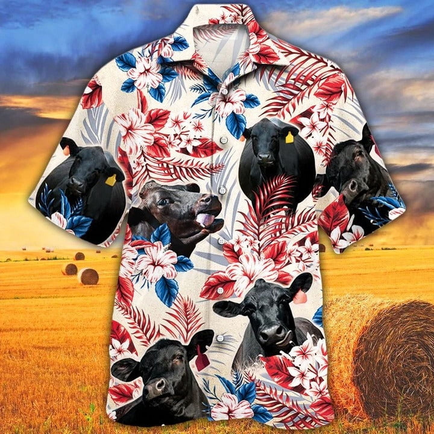 Black Angus Cattle Lovers American Flag Hawaiian Shirt, Unisex Print ...