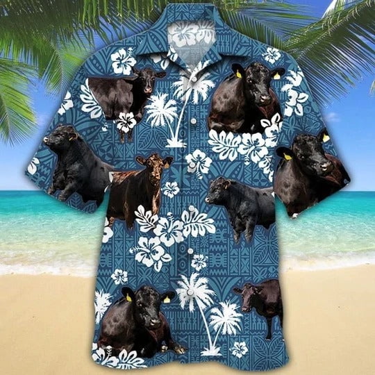 Black Angus Cattle Lovers Blue Tribal Hawaiian Shirt, Unisex Print ...