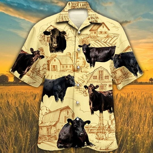 Black Angus Cattle Lovers Farm Hawaiian Shirt, Unisex Print Aloha ...
