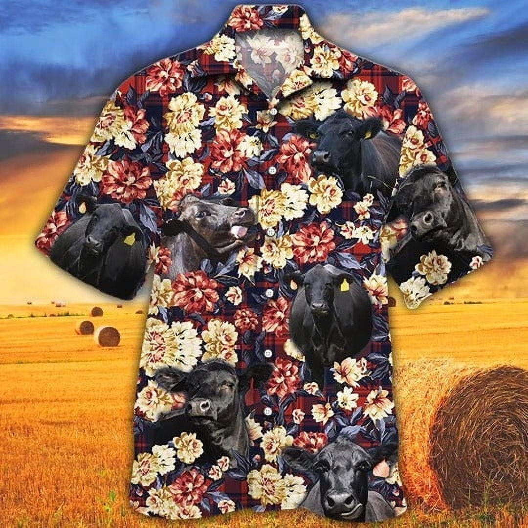 Black Angus Cattle Lovers Red Plaid Pattern Hawaiian Shirt, Unisex ...