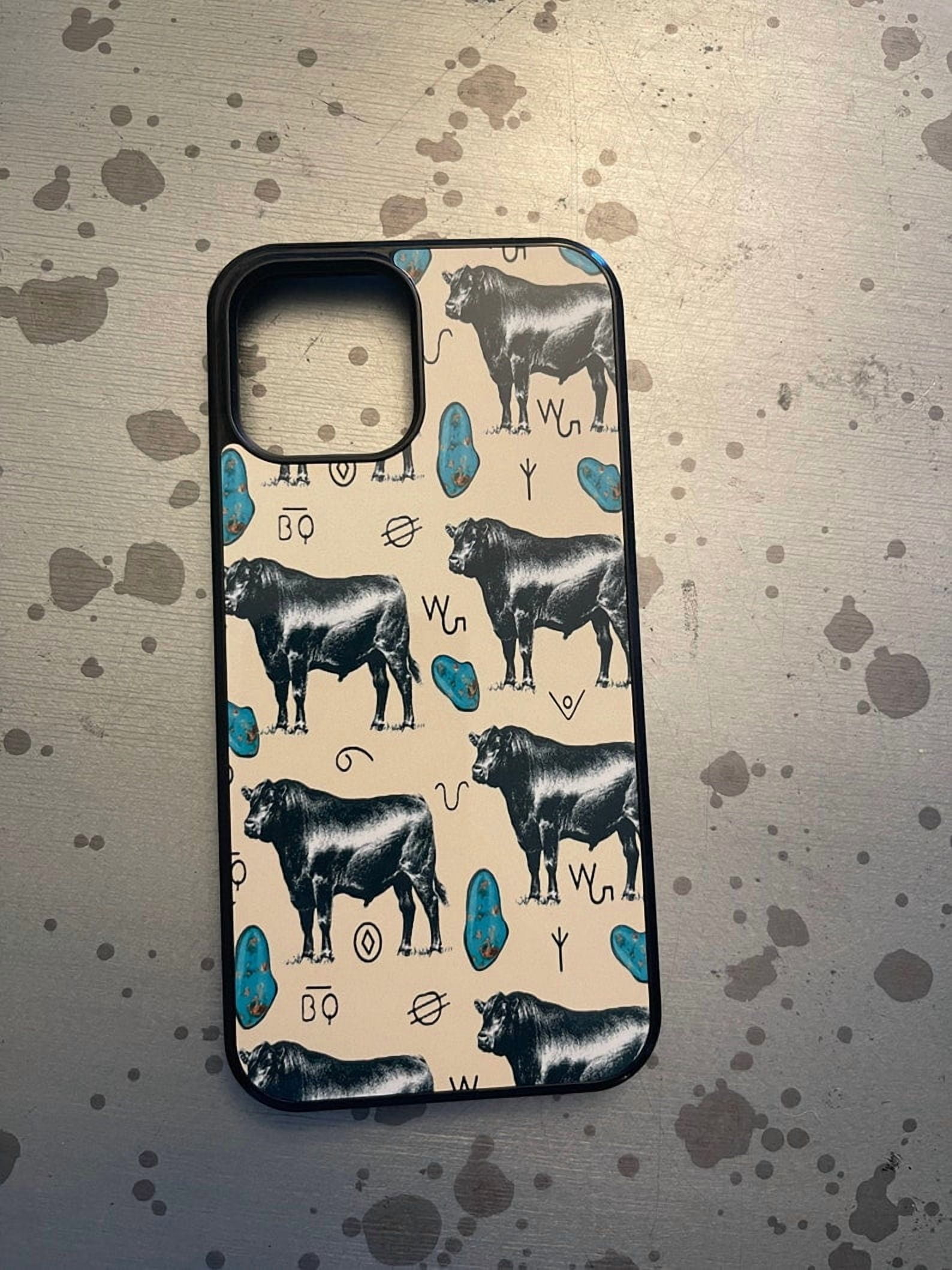 Black Angus Cattle Phone Case for iPhone 11-17 Turquoise Western Ranch ...