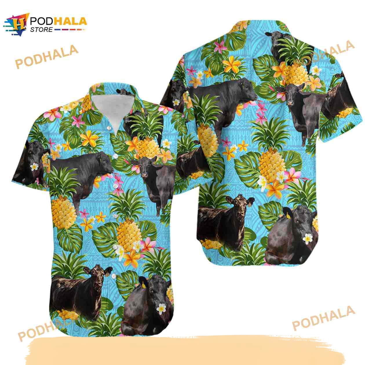 Black Angus Hawaii Shirt, Black Angus Cattle Lovers Funny Hawaiian ...