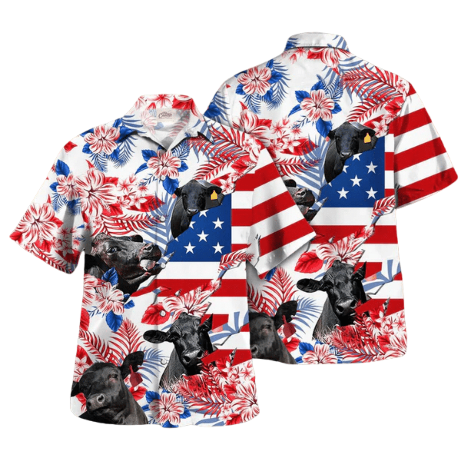 Black Angus Hawaiian Shirts, Black Angus In American Flag Pattern ...