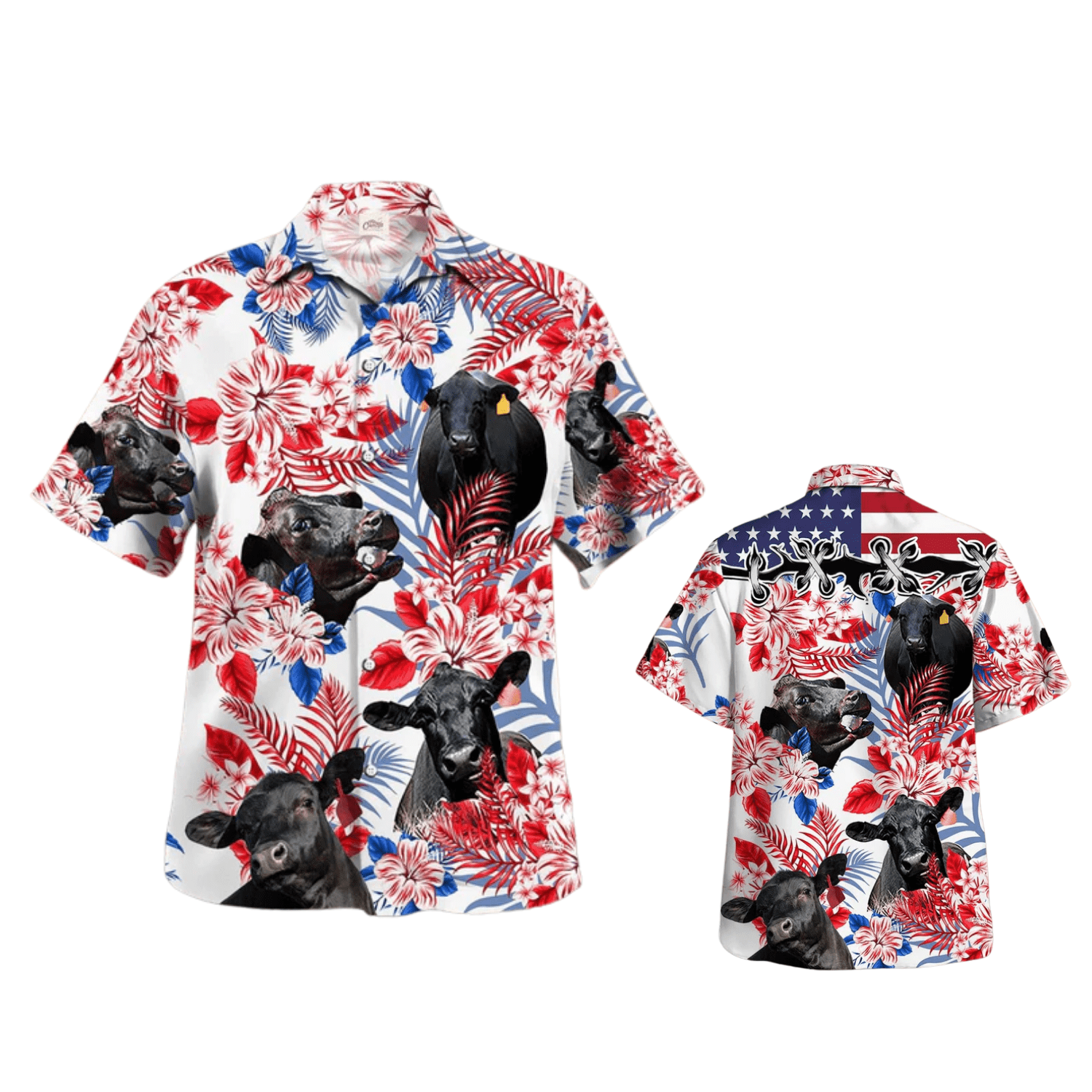 Black Angus In American Flag Pattern Hawaiian Shirt, Black Angus ...