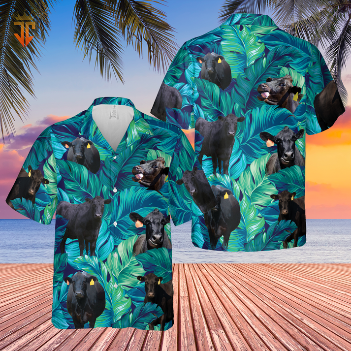 Black Angus Tropical Hawaiian Palm Leaves All Over Printed 3D Hawaiian ...