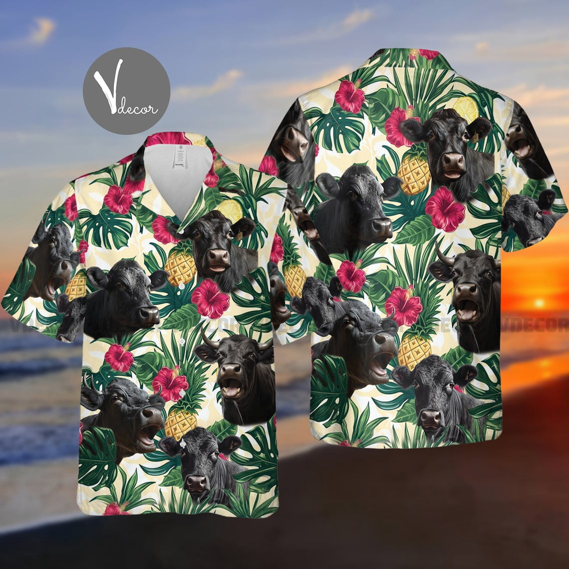 Black Angus Tropical Hawaiian Shirt, Black Angus Lover Summer Shirt, 3D ...