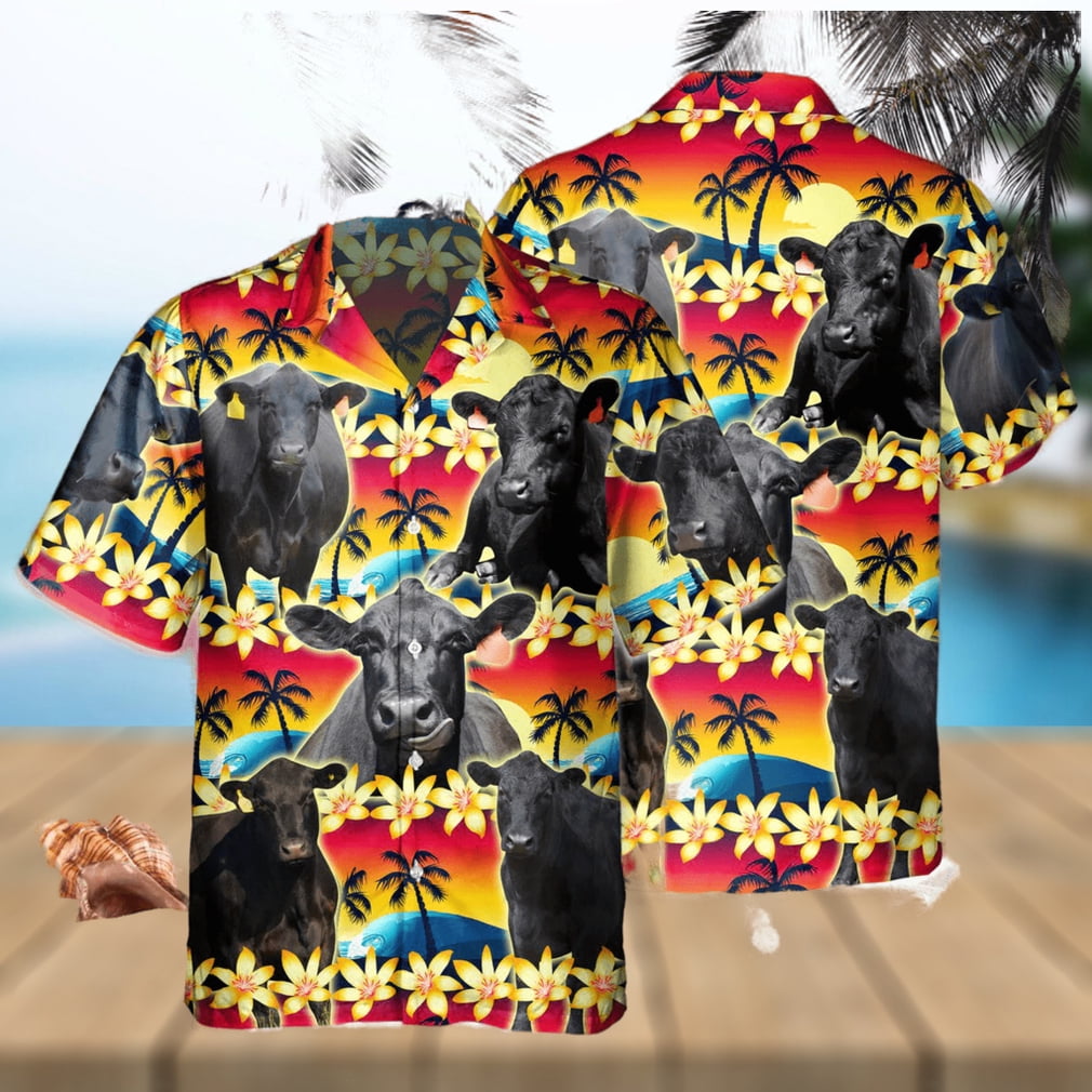 Black Angus Tropical Sunset Hibiscus And Palm Tree All Over Printed 3D ...