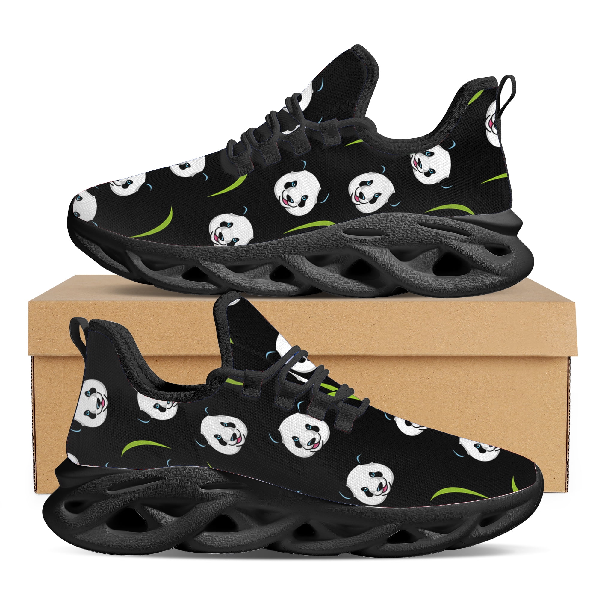 Black Animal Print Blades Panda Bamboo Print Sneakers Knitted ...