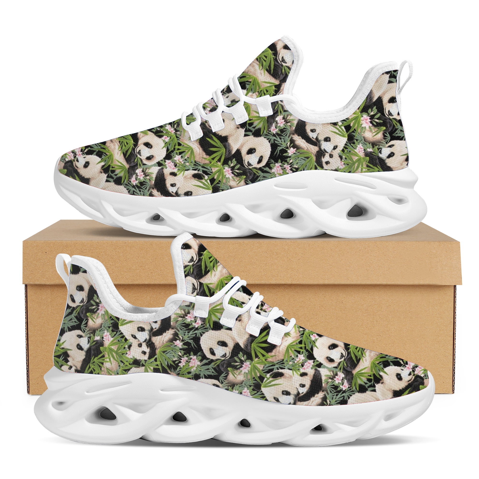 Black Animal Print Blades Panda Bamboo Print Sneakers Knitted ...