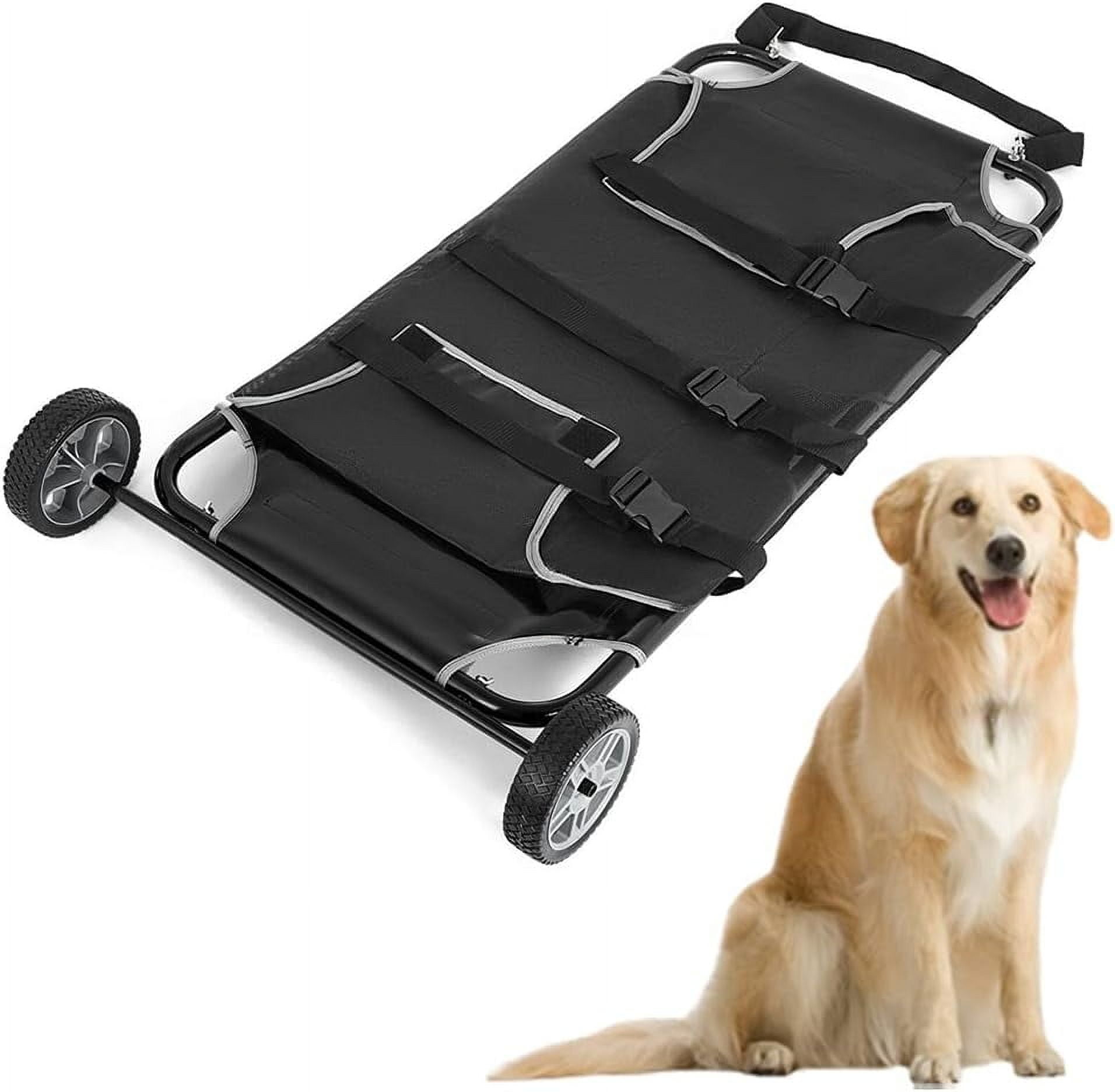 Black Animal Stretcher with Safety Belt and Wheels, Max Loading 110lbs ...