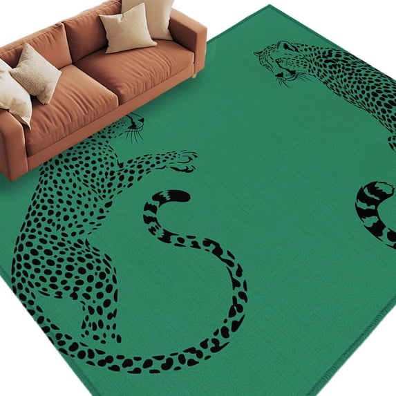 Black Animals Prints Area Rug 5x7 Washable Rug Non Slip Retro Leopard ...