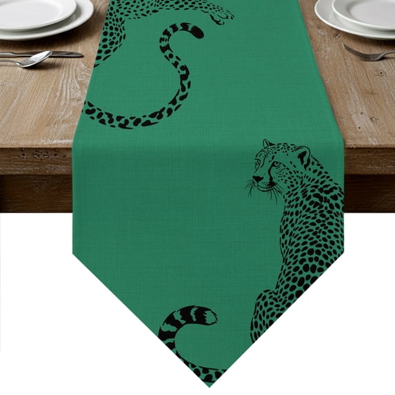 Black Animals Prints Table Runner Linen Burlap Table Runner 70 Inches ...