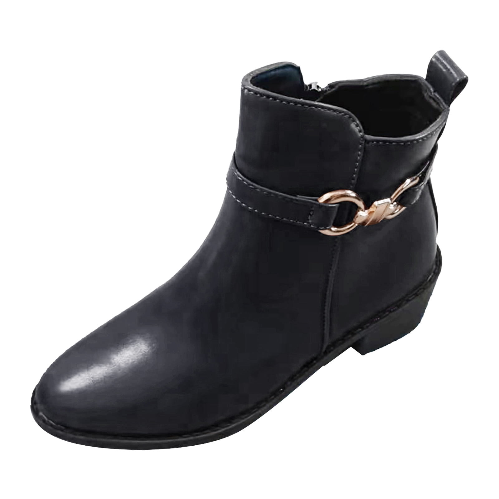 Black Ankle Boots Women Artificial Leather Autumn Square Heels Zipper ...