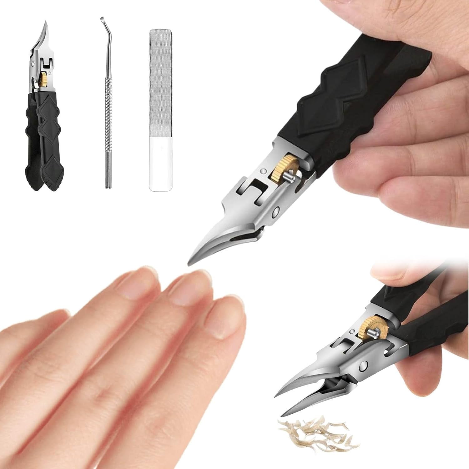 Black Anti-Slip Grip Gear Lock Nail Clipper Set, 2026 New Nail Clippers ...