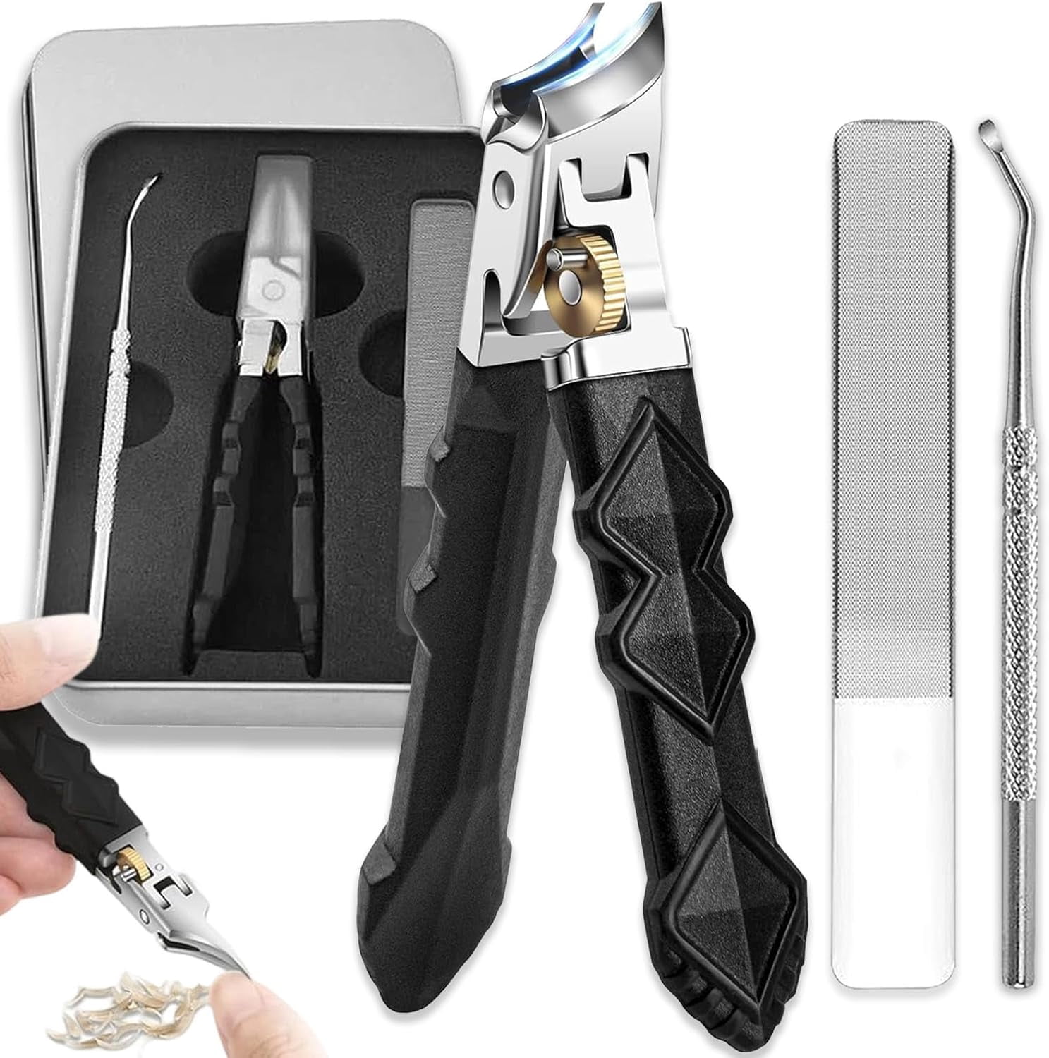 Black Anti-Slip Grip Gear Lock Nail Clipper Set – 2026 Upgrade 3-Piece ...