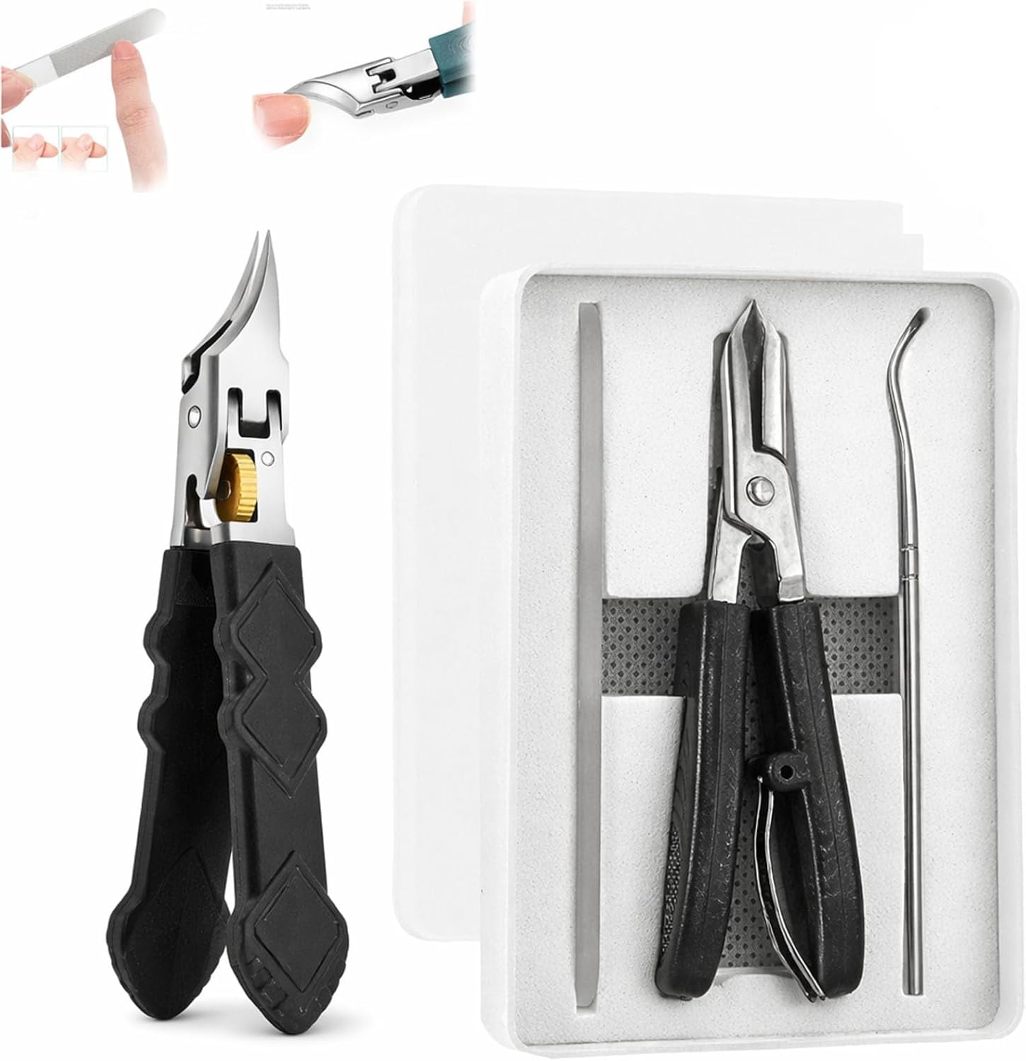 Black Anti-Slip Grip Gear Lock Nail Clipper Set, 25° Angle Eagle Beak ...