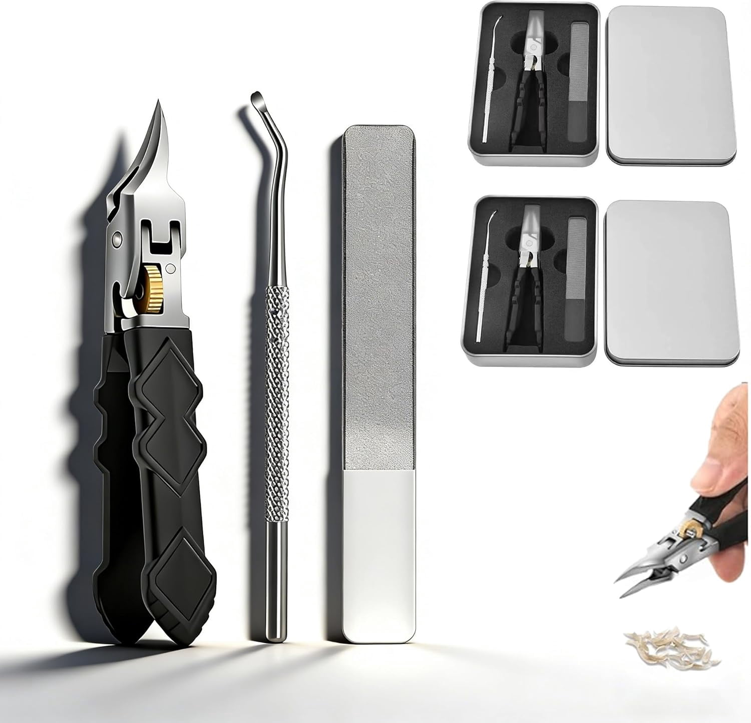 Black Anti-Slip Grip Gear Lock Nail Clipper Set, Precision Curved ...