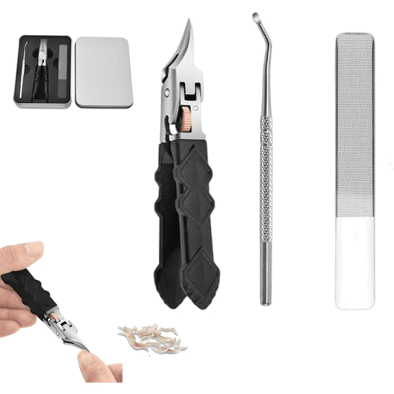 Black Anti-Slip Grip Gear Lock Nail Clipper Set, Ultra Sharp Nail ...