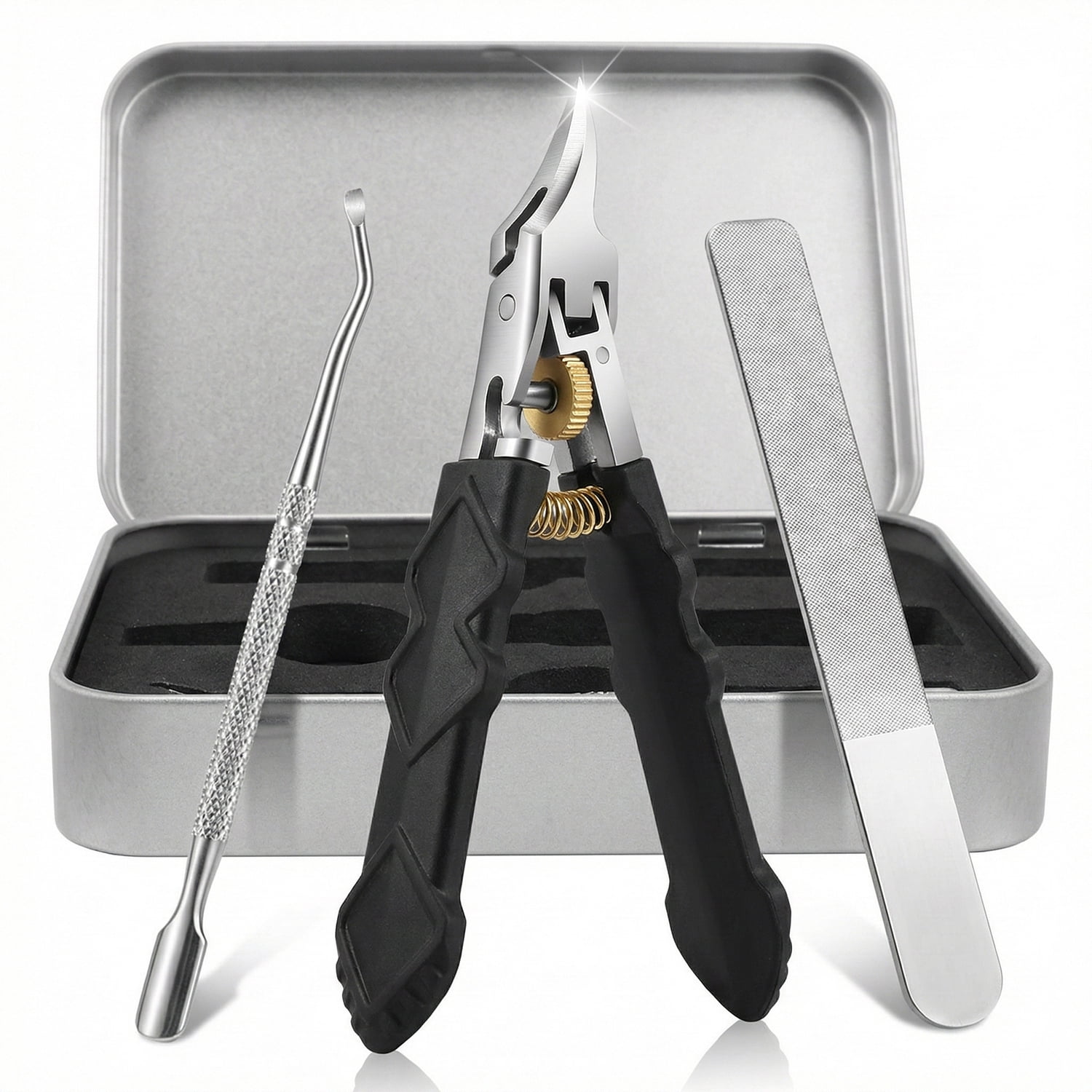 Black Anti-Slip Grip Gear Lock Nail Clipper Set | Ultra Sharp Stainless ...