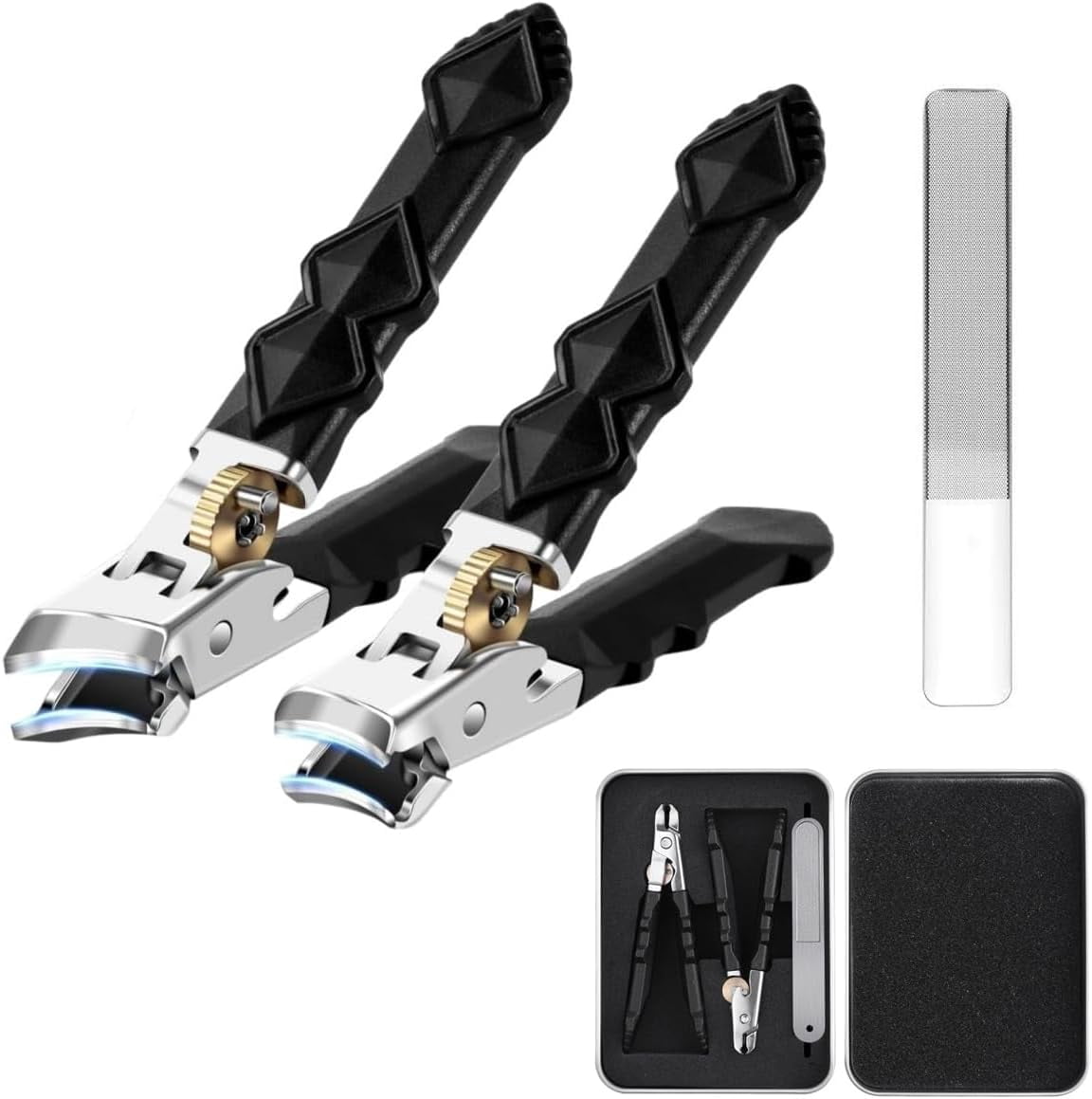 Black Anti-Slip Grip Gear Lock Nail Clipper Set with Ultra-Sharp Tips ...