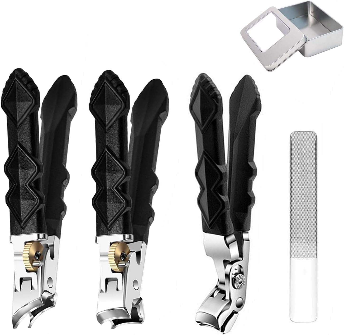 Black Anti-Slip Grip Gear Lock Nail Clipper Set with Ultra-Sharp Tips ...