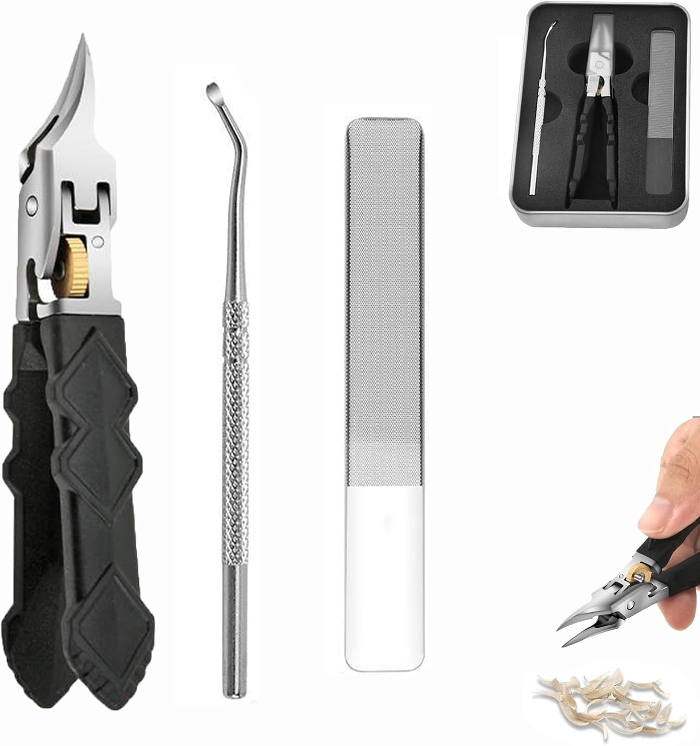 Black Anti-Slip Grip Gear Lock Nail Clipper Set with Ultra-Sharp Tips ...