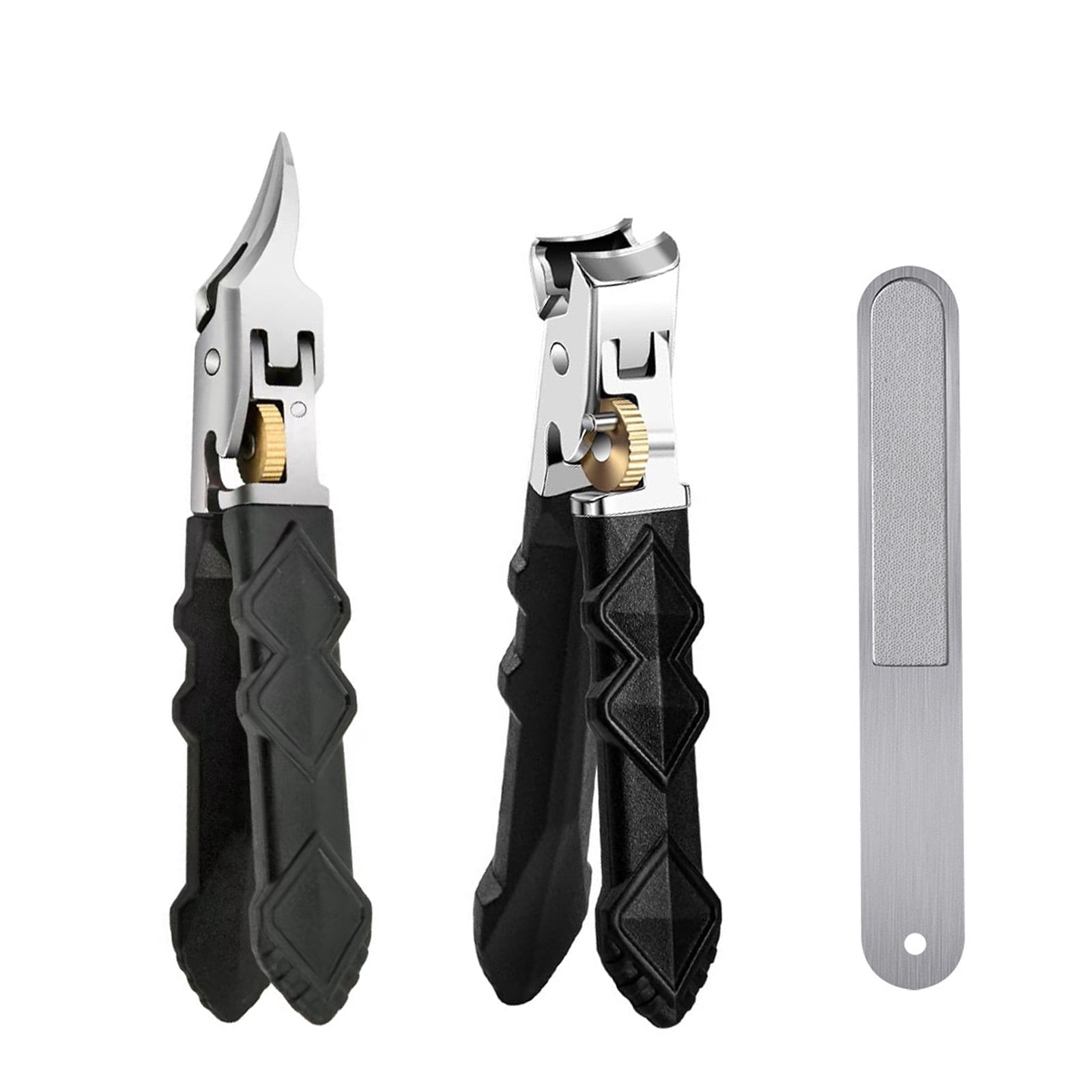 Black Anti-Slip Grip Gear Lock Nail Clipper Set with Ultra-Sharp Tips ...