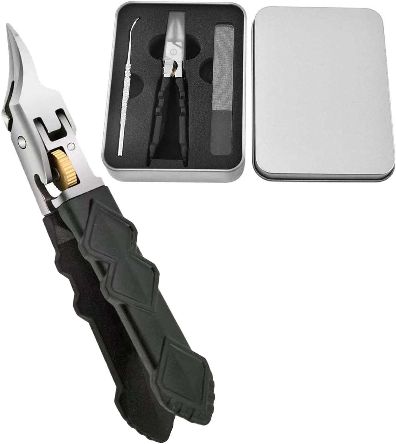 Black Anti-Slip Grip Gear Lock Nail Clipper Set with Ultra-Sharp Tips ...