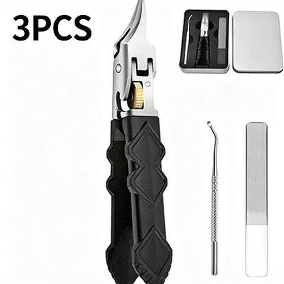 Black Anti-Slip Grip Nail Clipper Set with Gear Lock Mechanism – Ultra ...