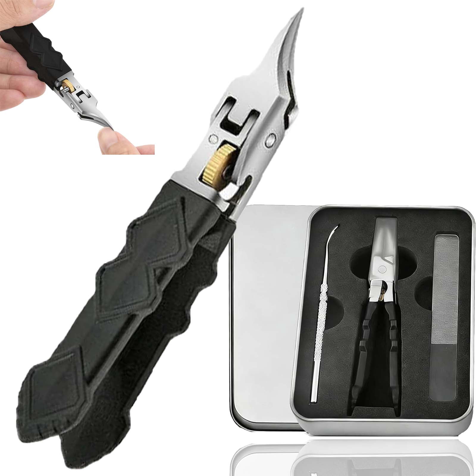 Black Anti-slip Grip Gear Lock Nail Clipper Set with Ultra-sharp Tips ...