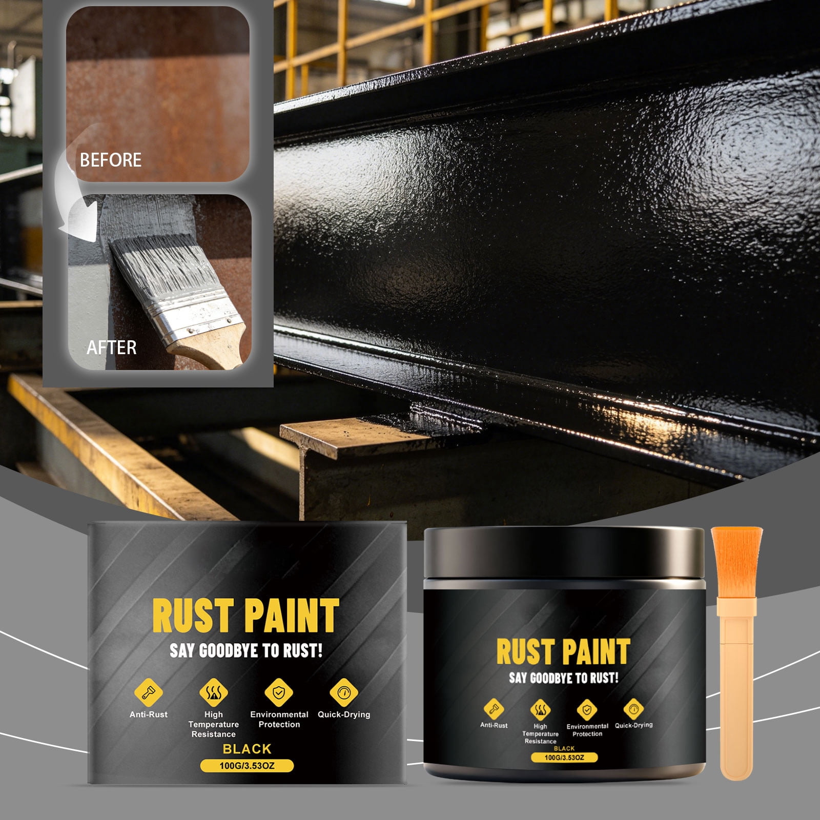 Black Antirust Paint, Water-Based Metallic Paint Rust Converter, Multi ...