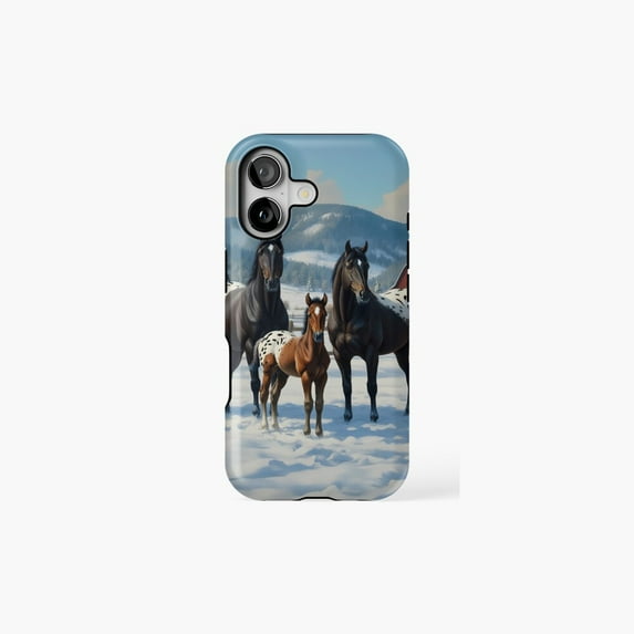 Black Appaloosa Horses In Winter Farm Universal Case for iPhone 11-17 ...