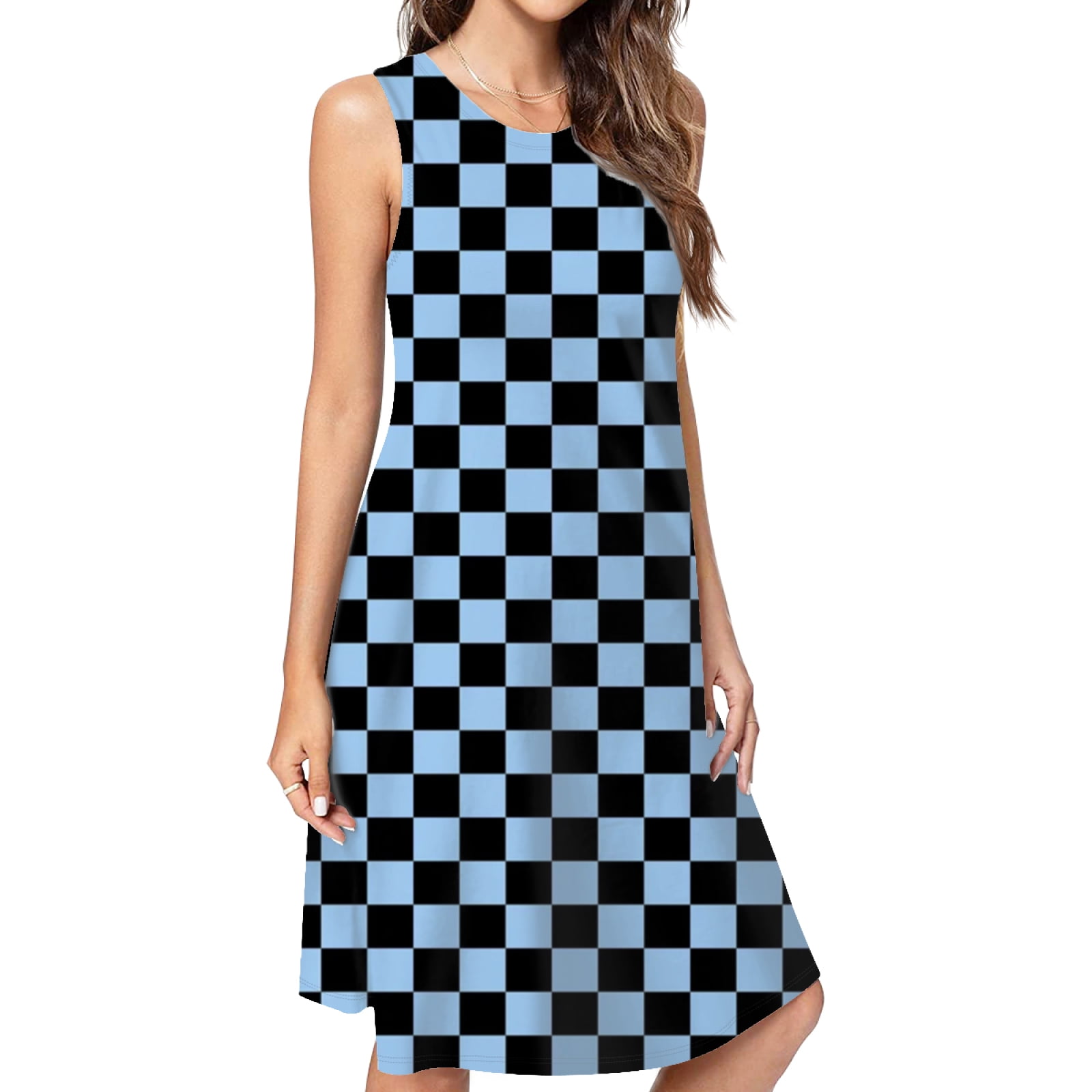 Black Aqua Yellow Checkerboard Pattern Dress Elegant Party Dresses ...