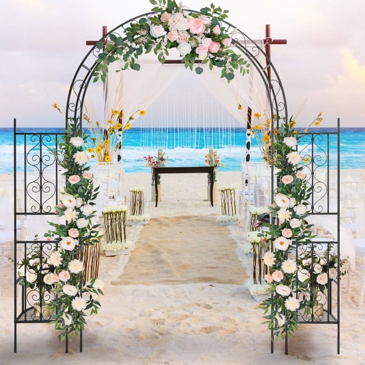 Black Arc Roof Double Layer Garden Arch – Rustproof Iron Art Courtyard ...