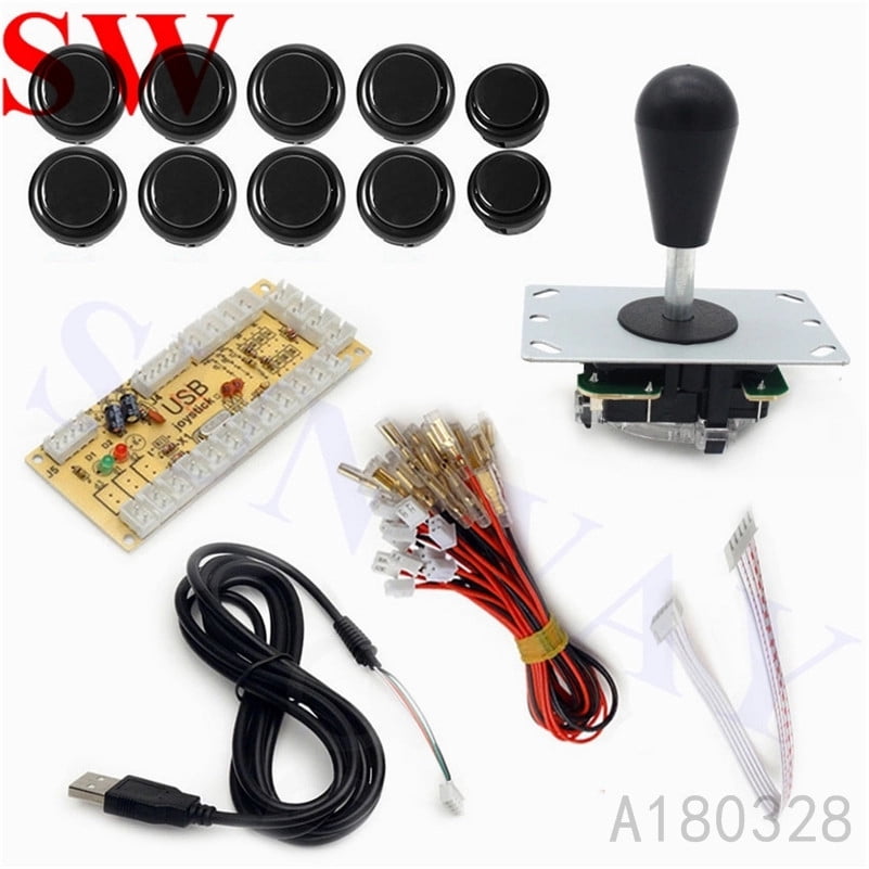 Black Arcade MAME DIY Kit USB Encoder Board with PC Joystick 5 Pin oval ball+ 10 Push Buttons ...