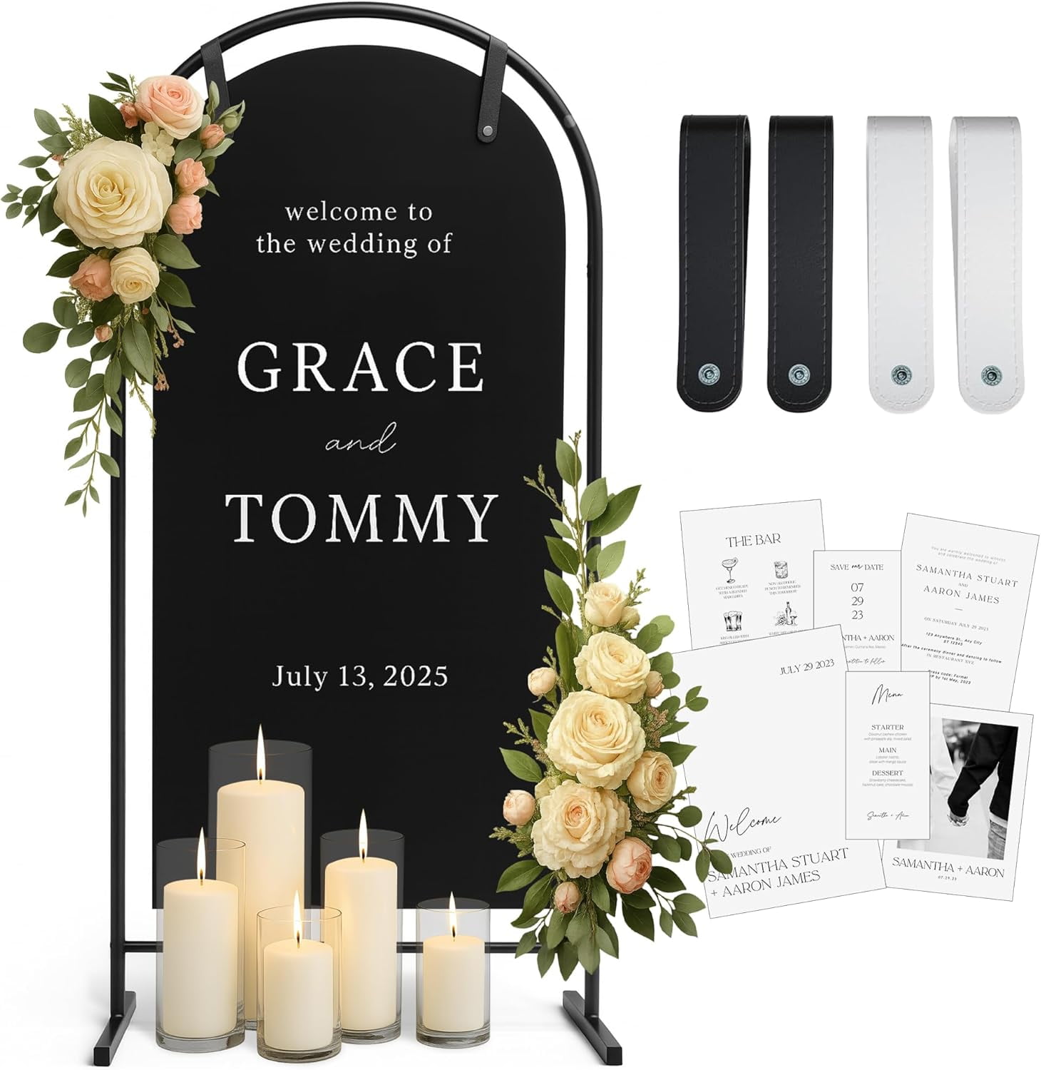 Black Arch Wedding Easel Stand for Sign Board, 60x24x15" Welcome To Our ...