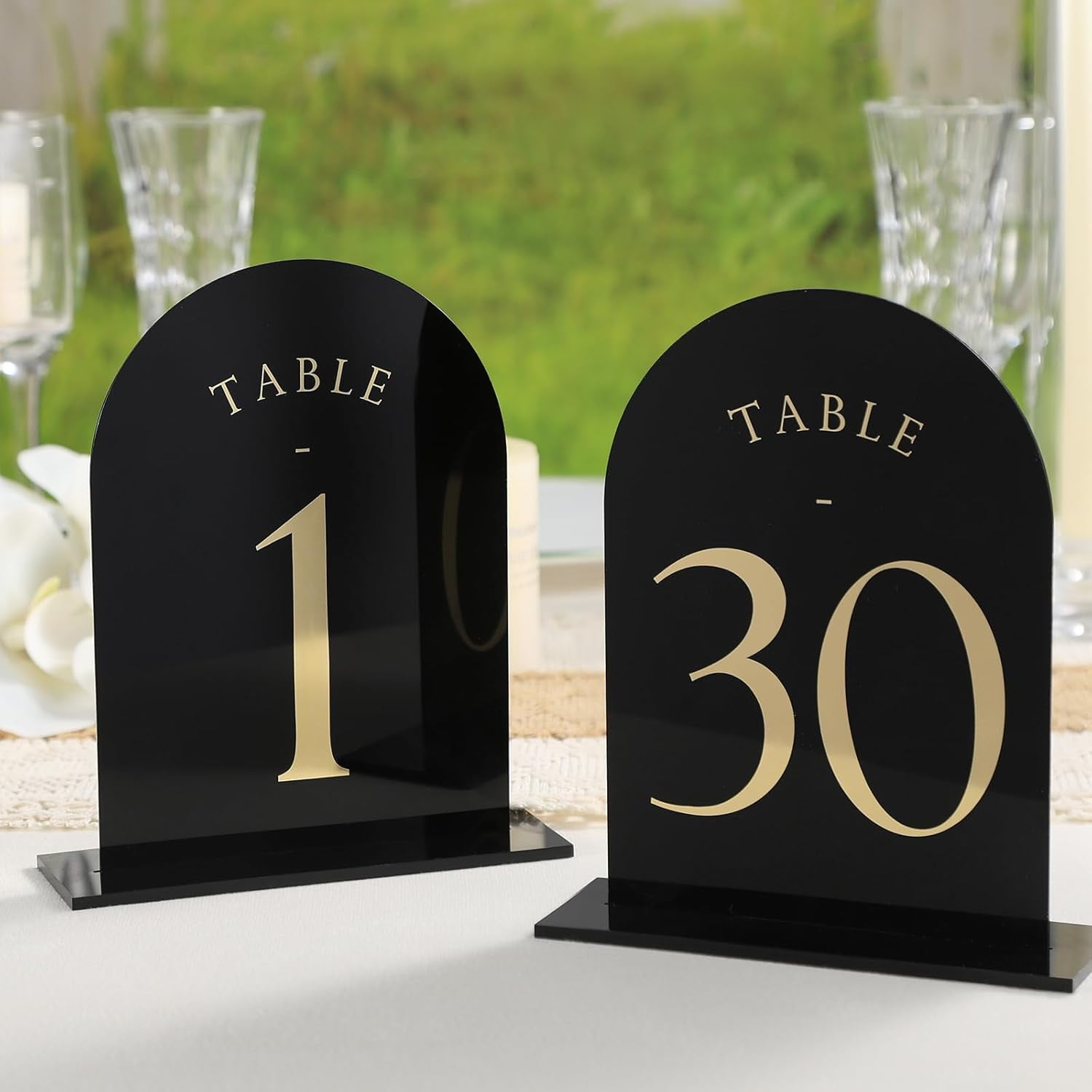 Black Arch Wedding Table Numbers with Stands 1-30, Gold Foil Printed ...