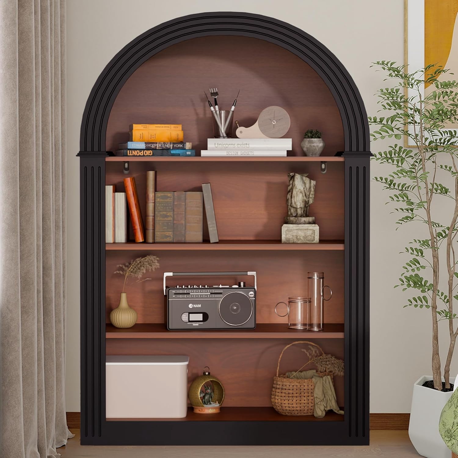 Black Arched Bookcase,Short Wide Bookshelf,Short Corner Bookshelf ...