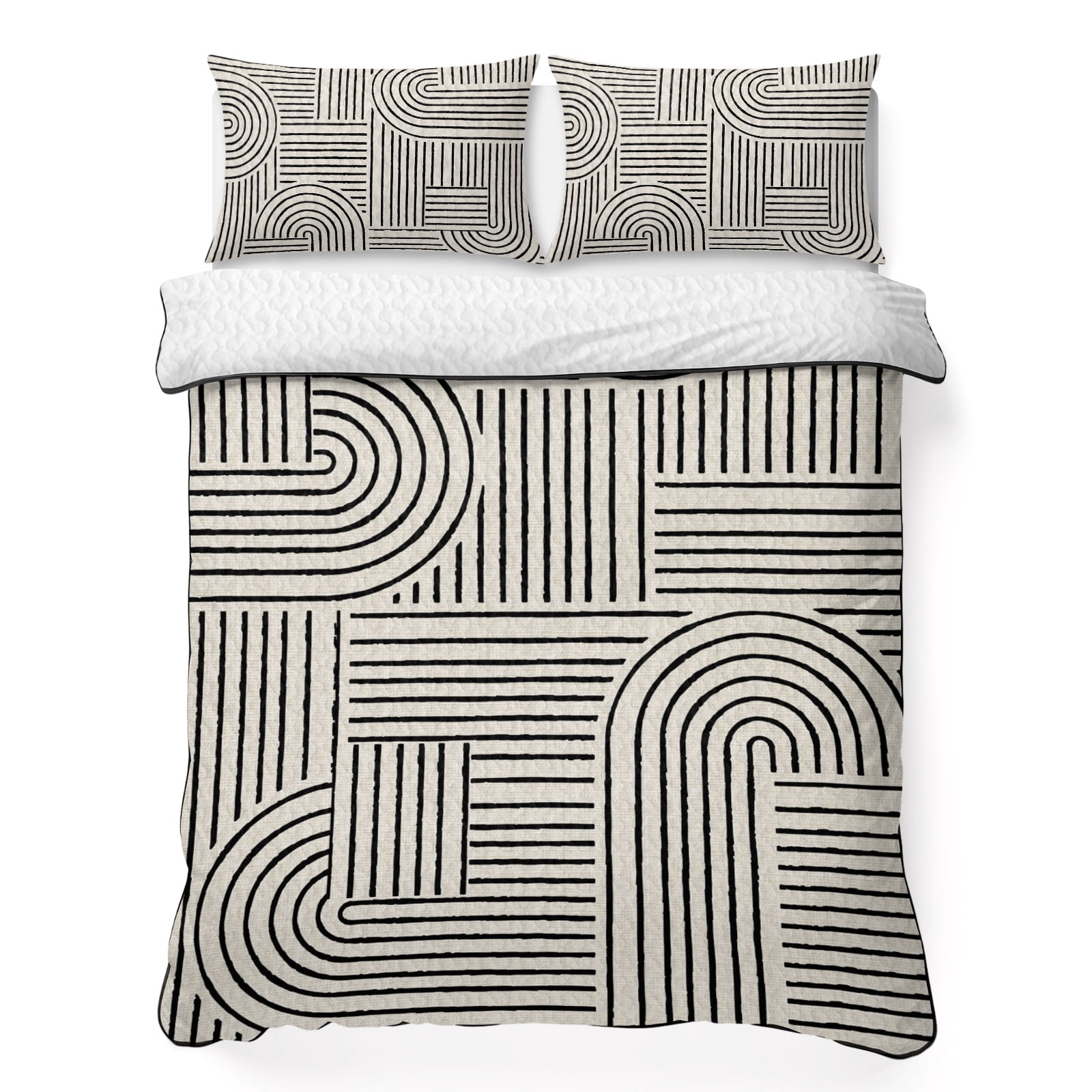 Black Arches 3 Piece Quilt Bedding Set with 2 Pillow Shams, Abstract ...