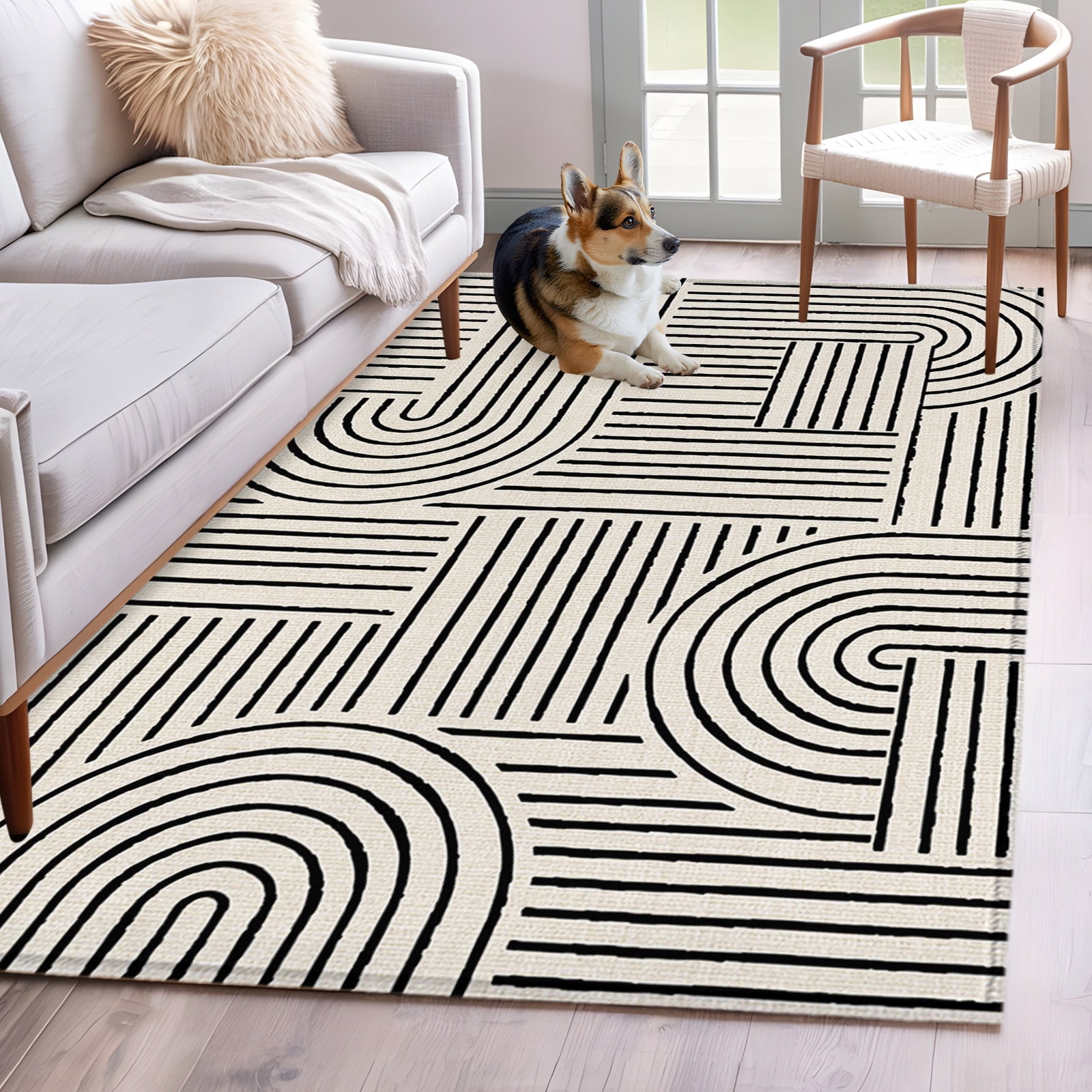 Black Arches Hallway Washable Runner Rug 2.7x5 Abstract Modern ...