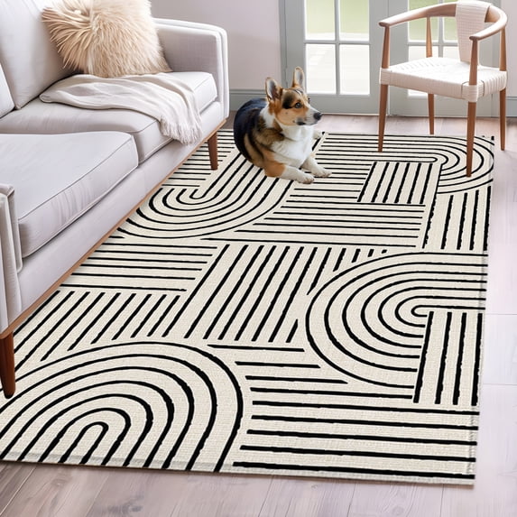 Black Arches Hallway Washable Runner Rug 2.7x5 Abstract Modern ...