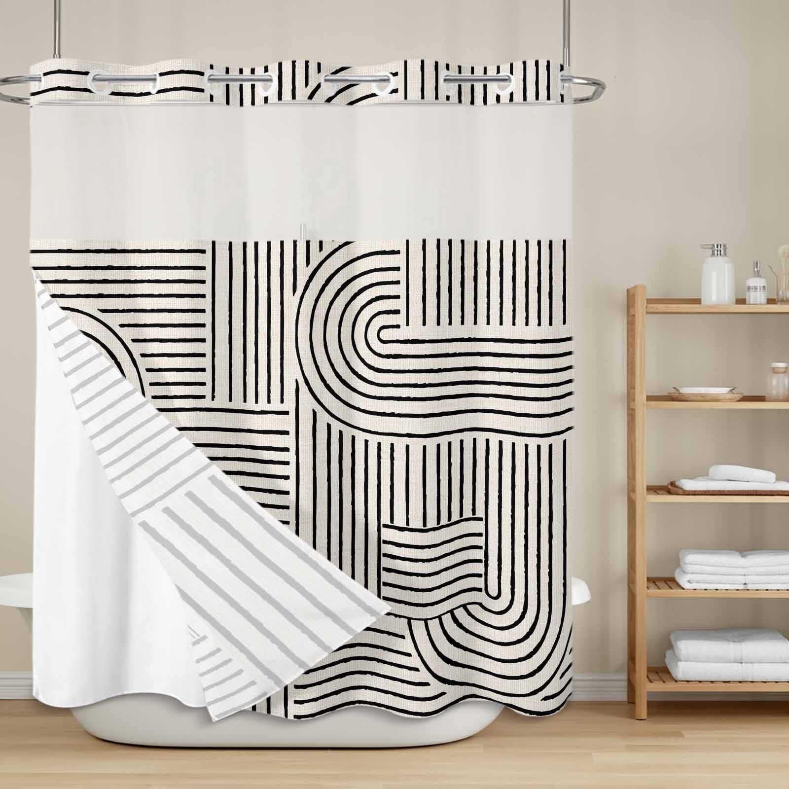 Black Arches No Hook Shower Curtain with Snap in Liner, Abstract Modern ...