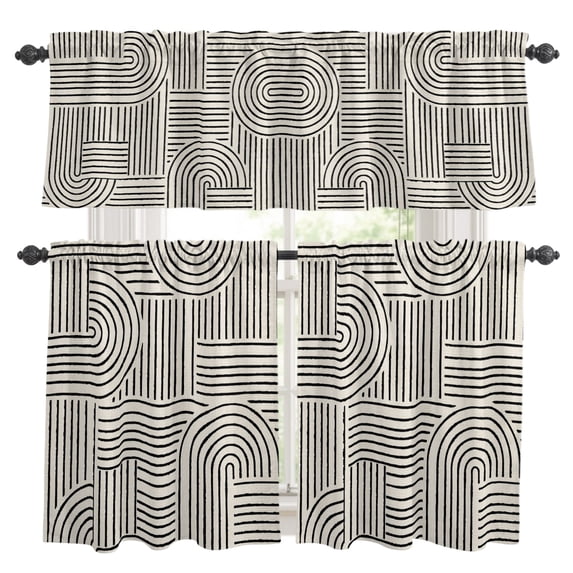 Black Arches Kitchen Curtains Valances 3 Piece Set, Abstract Modern ...