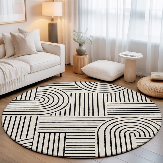 Black Arches Round Living Room Rugs 8 ft, Abstract Modern Minimalist ...