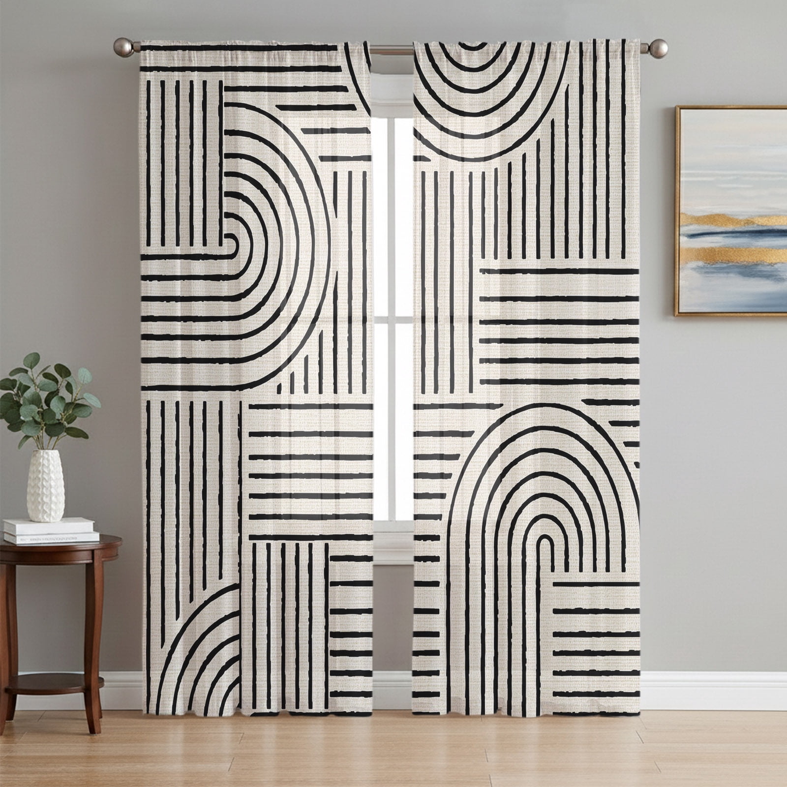 Black Arches Sheer Curtains for Living Room Bedroom, Abstract Modern ...