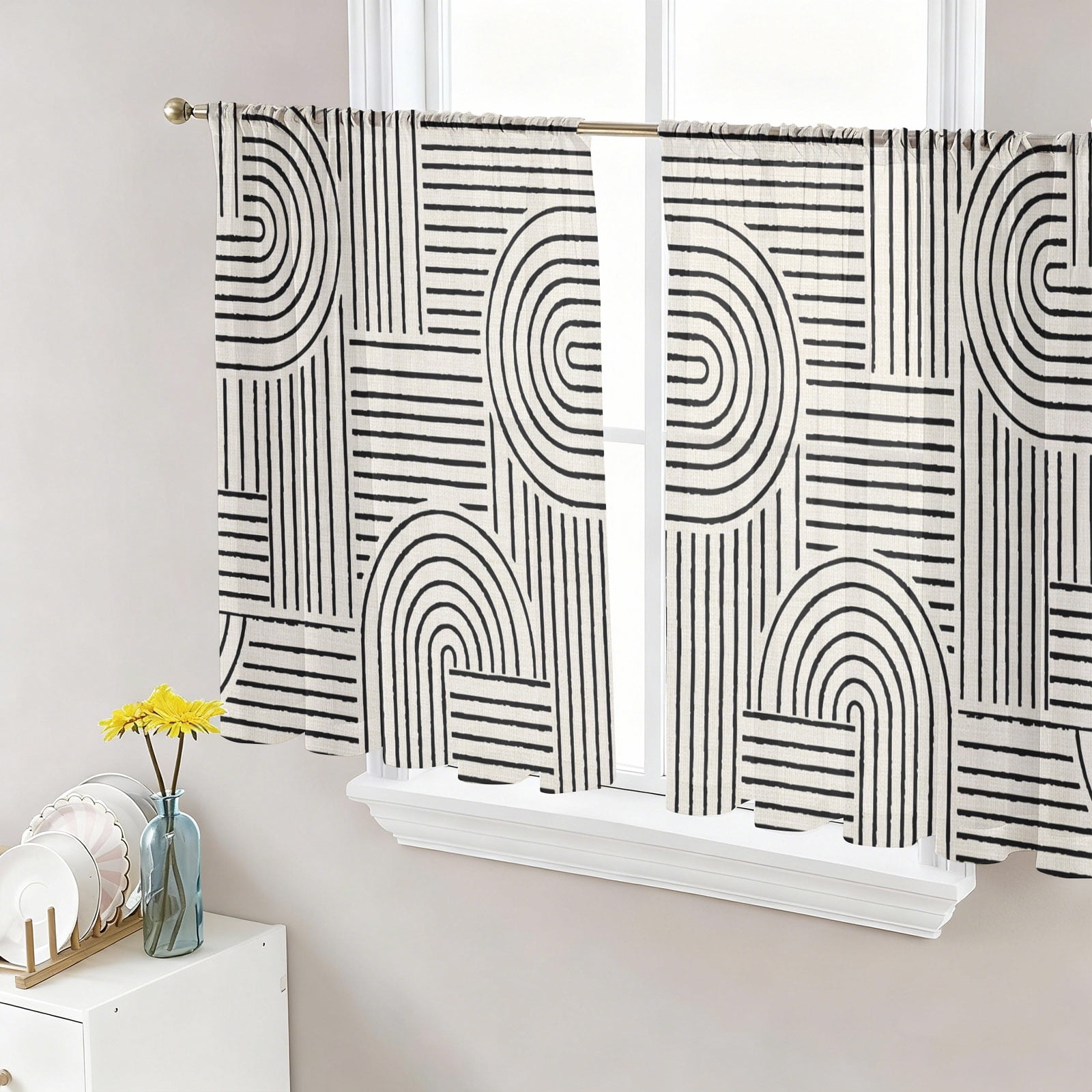 Black Arches Sheer Curtains for Living Room Bedroom, Abstract Modern ...