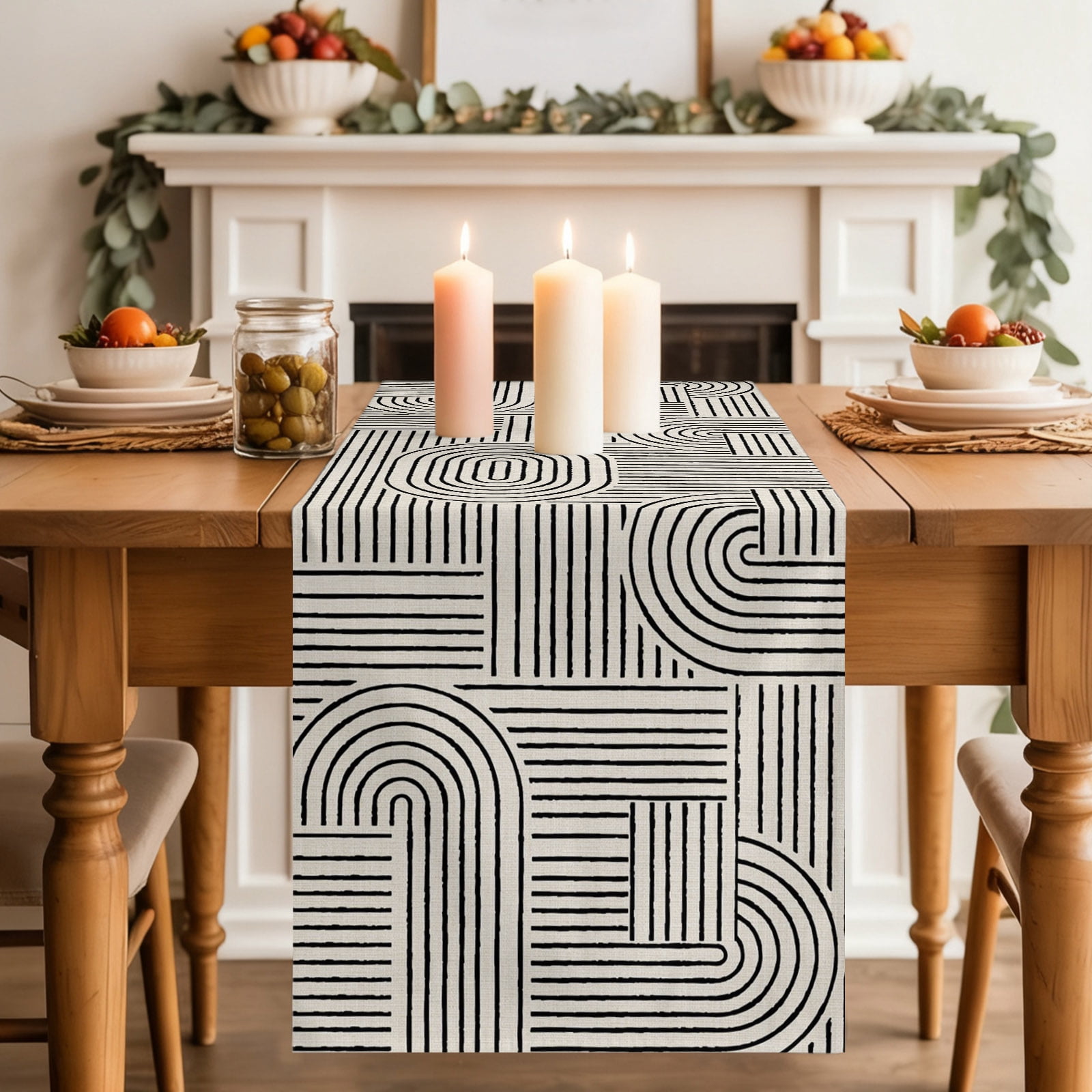 Black Arches Table Runner 13x60 Inch Abstract Modern Minimalist Curves ...
