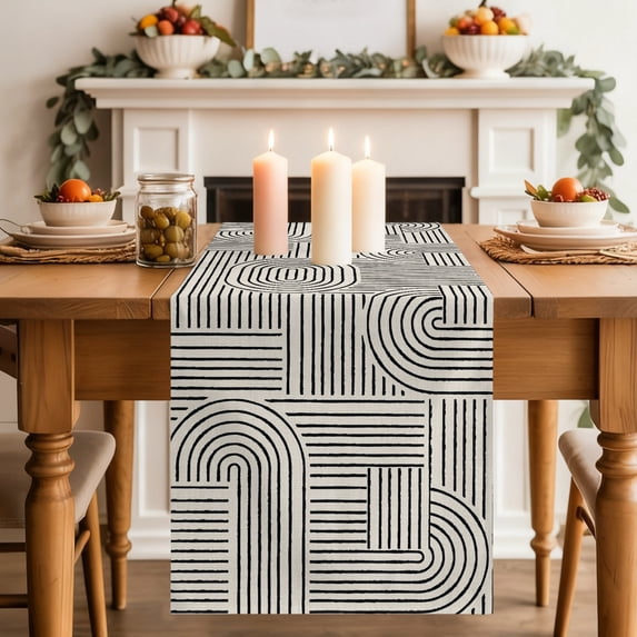Black Arches Table Runner 13x60 Inch Abstract Modern Minimalist Curves ...